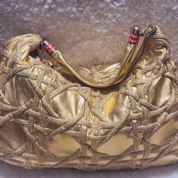 Stuart Weitzman | Bags | Stuart Weitzman Gold Metallic Fiber Top Handle ...
